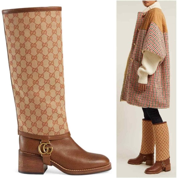 Gucci | Shoes | New Gucci Gg Canvas Knee High Boots Monogram Removable ...
